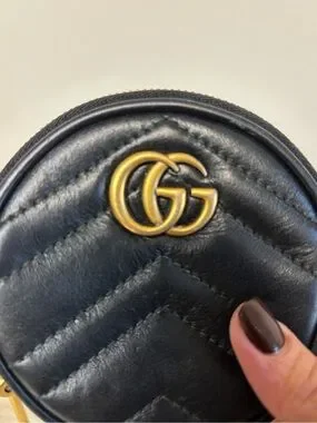 Gucci | Bags | Gucci Gg Marmont Round Coin Purse Black Matelasse ...
